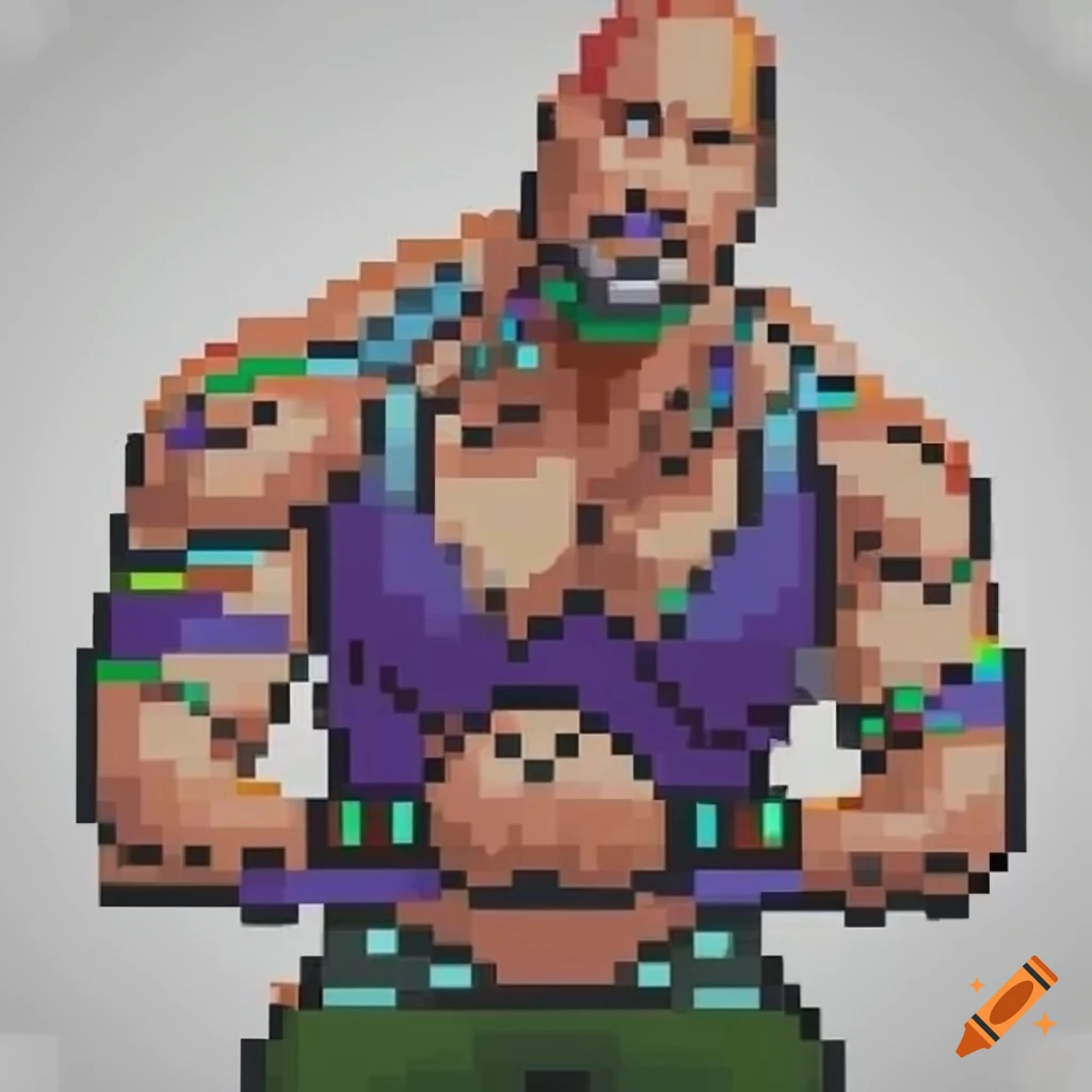 Pixel art of Dwayne Johnson on a white background on Craiyon