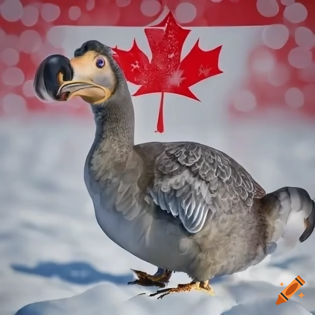 Dodo holding canadian flag in winter scene on Craiyon