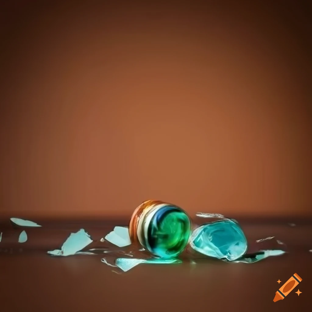 Colorful broken glass vials on the floor against a brown background on ...