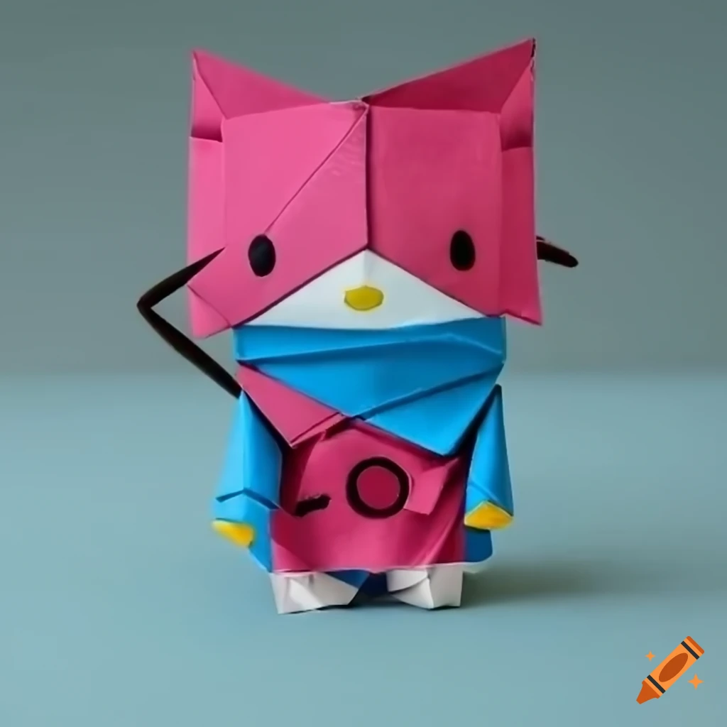 Origami hello kitty ninja in high poly style on Craiyon