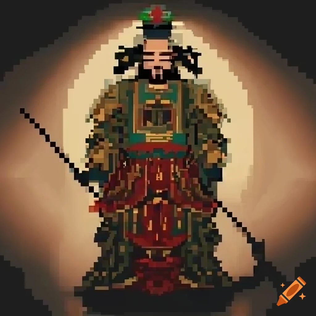 Pixel art depiction of the Jade Emperor in traditional Chinese ink ...
