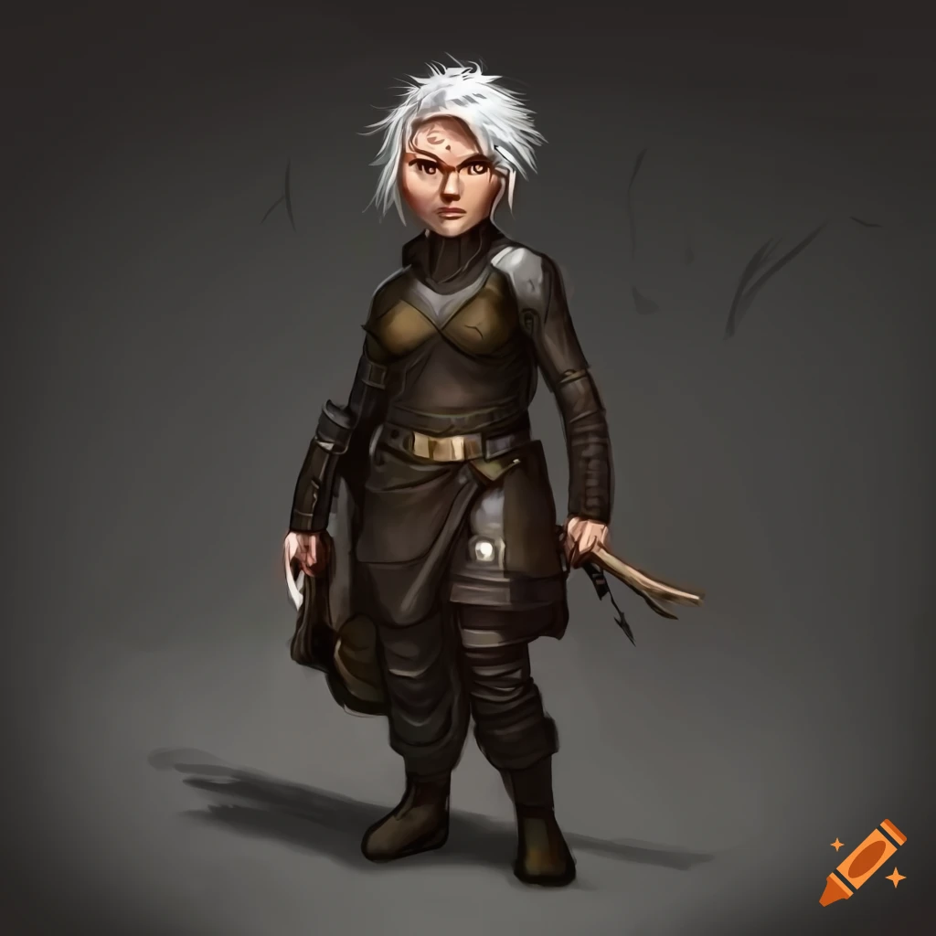 Stealthy female halfling rogue character with short black hair in all ...