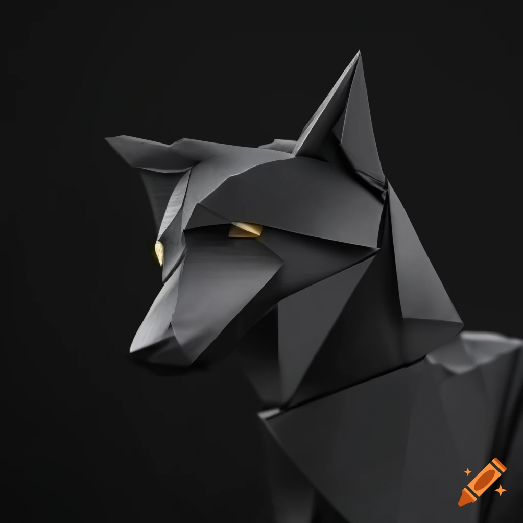 Origami high poly wolf on black matte background on Craiyon