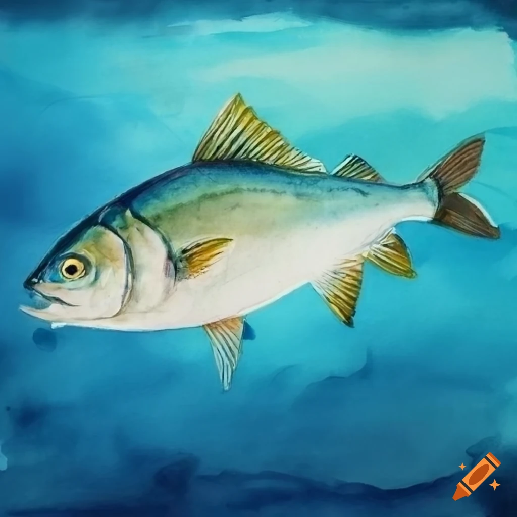 Symmetric realistic watercolor of a bluefish on Craiyon
