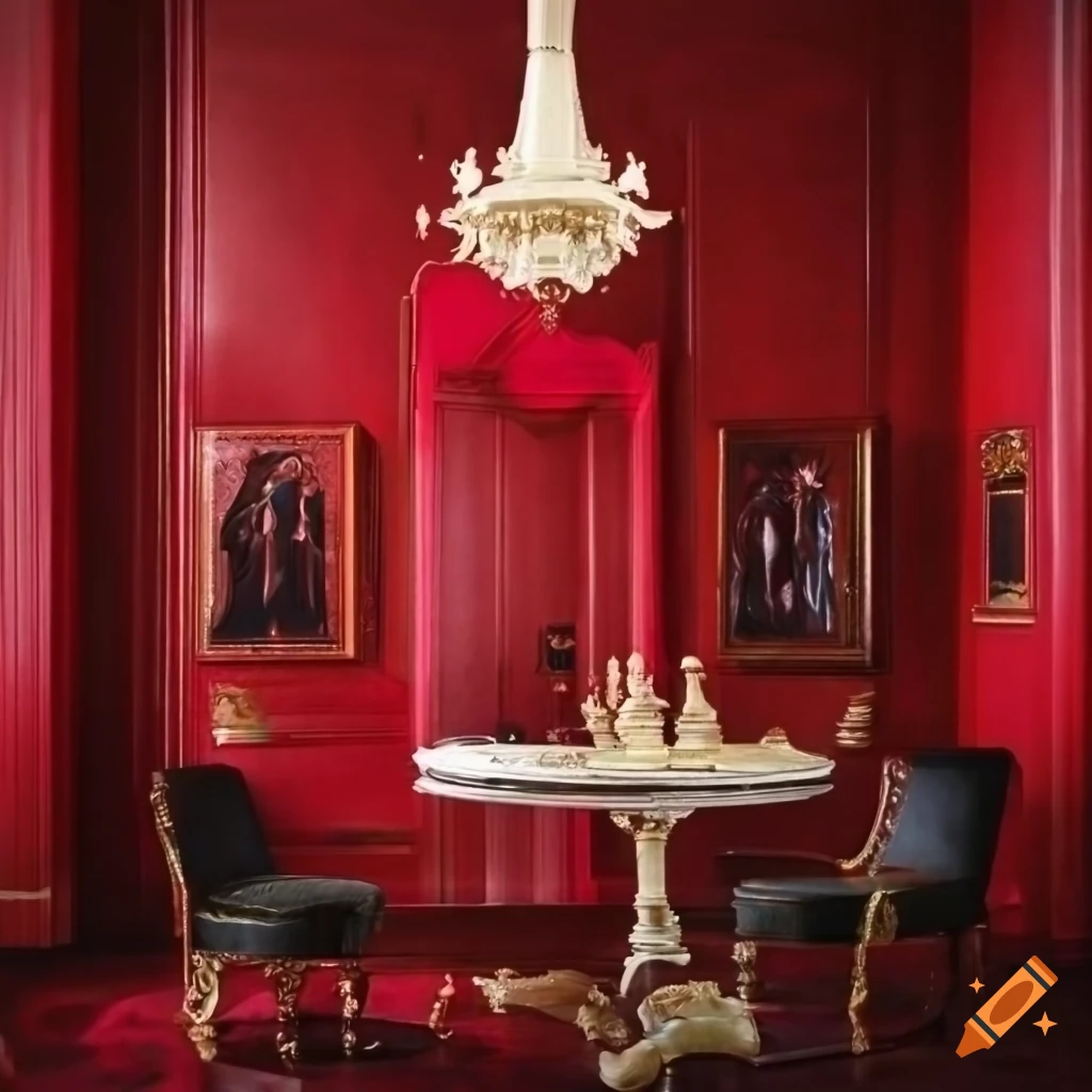 Luxurious red room with a chess board on Craiyon