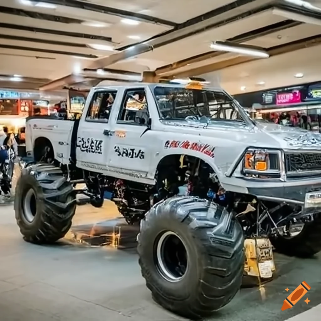 Elderly man driving a monster truck in a shopping mall causing chaos on ...