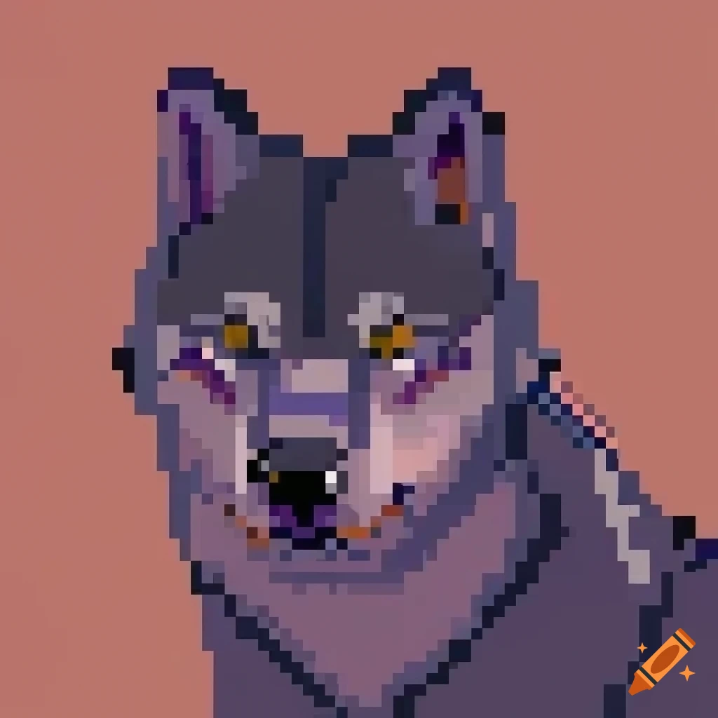 Pixel art depiction of a wolf with dithering technique on Craiyon