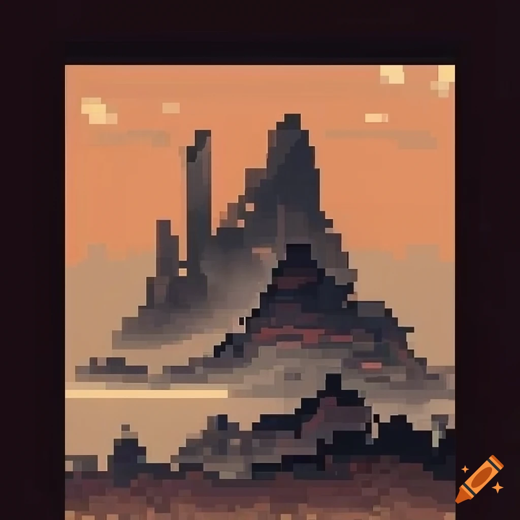 Pixel art with dithering technique in traditional chinese ink painting ...