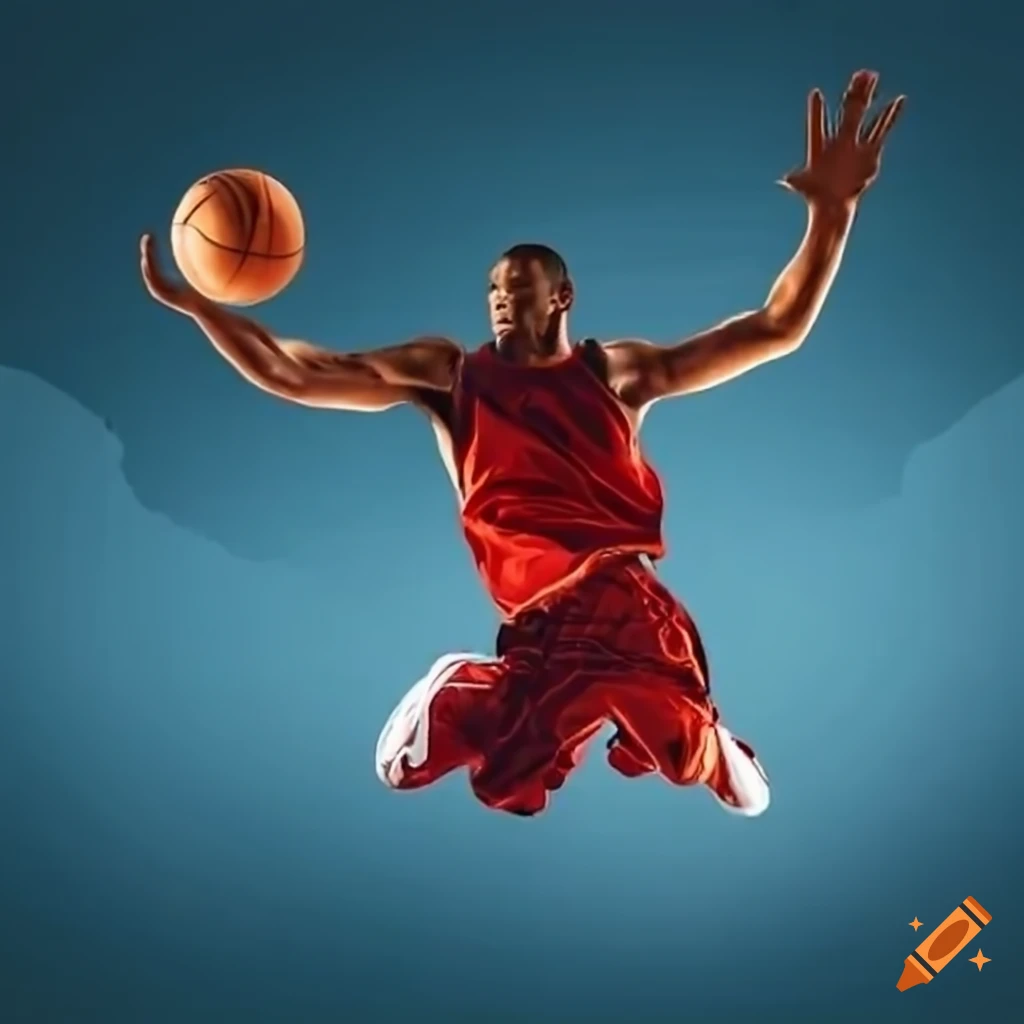 Basketball player jumping for dunk on Craiyon