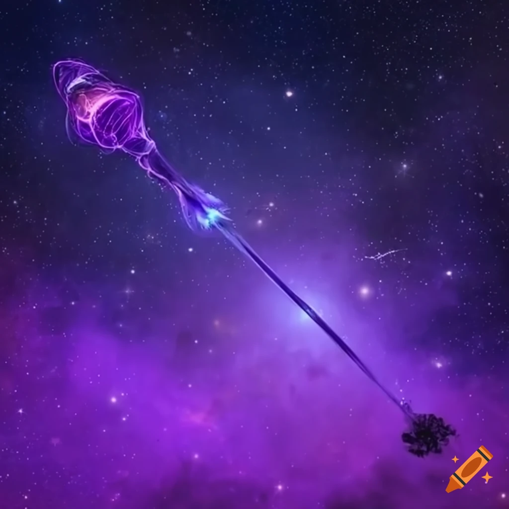 Mystical purple staff in a starry outer space setting on Craiyon