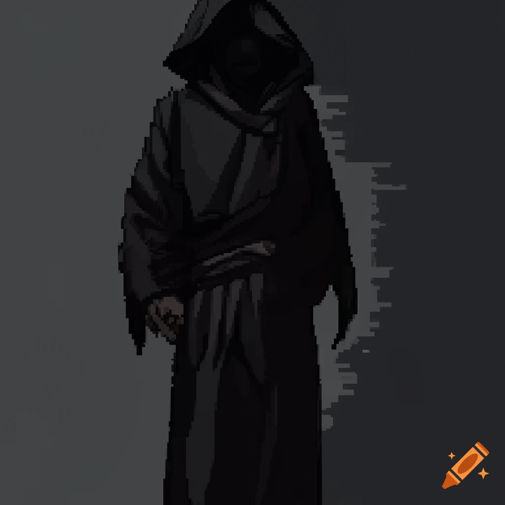 Dark fantasy character in black hooded robe against apocalyptic ...