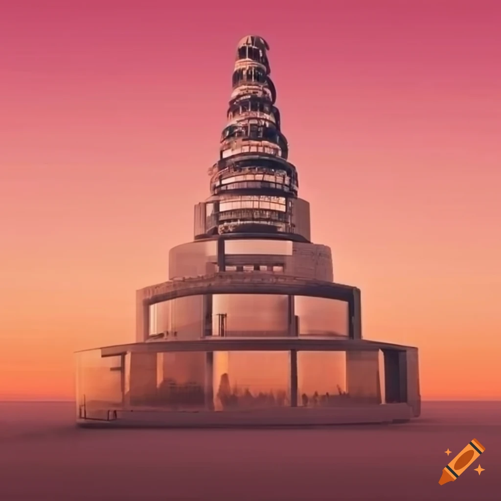 Panoramic view of a three-tiered tower city in a contemporary style in ...