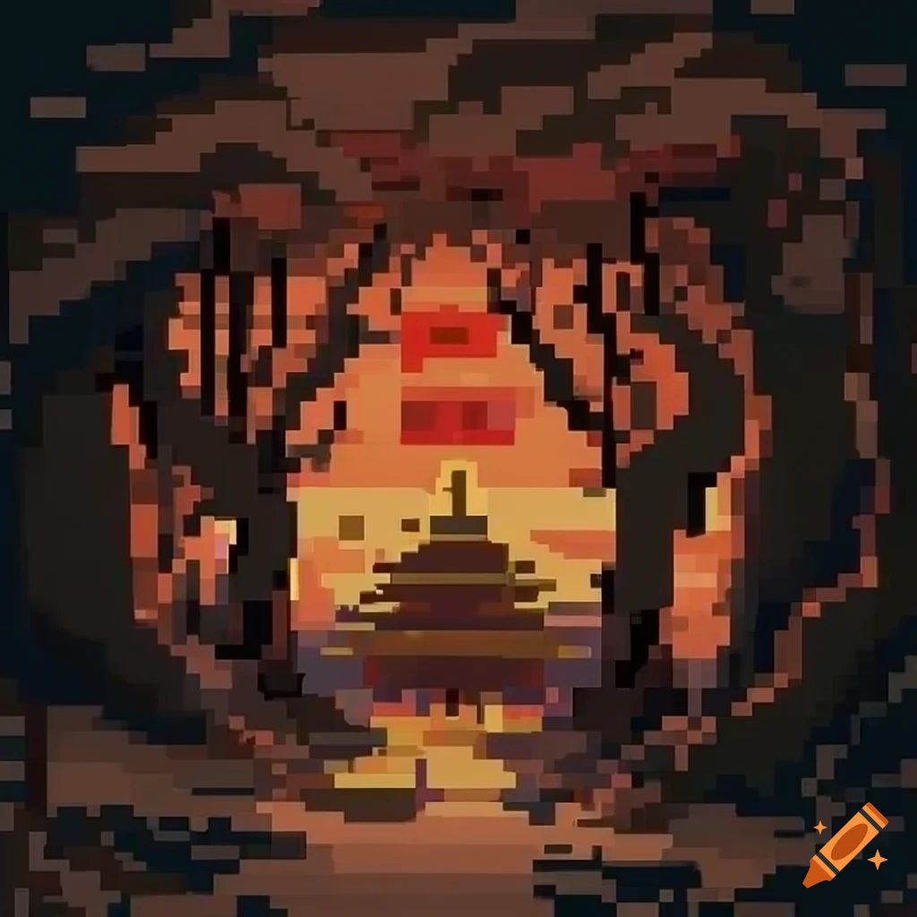 Pixel art with dithering inspired by traditional chinese ink painting on Craiyon