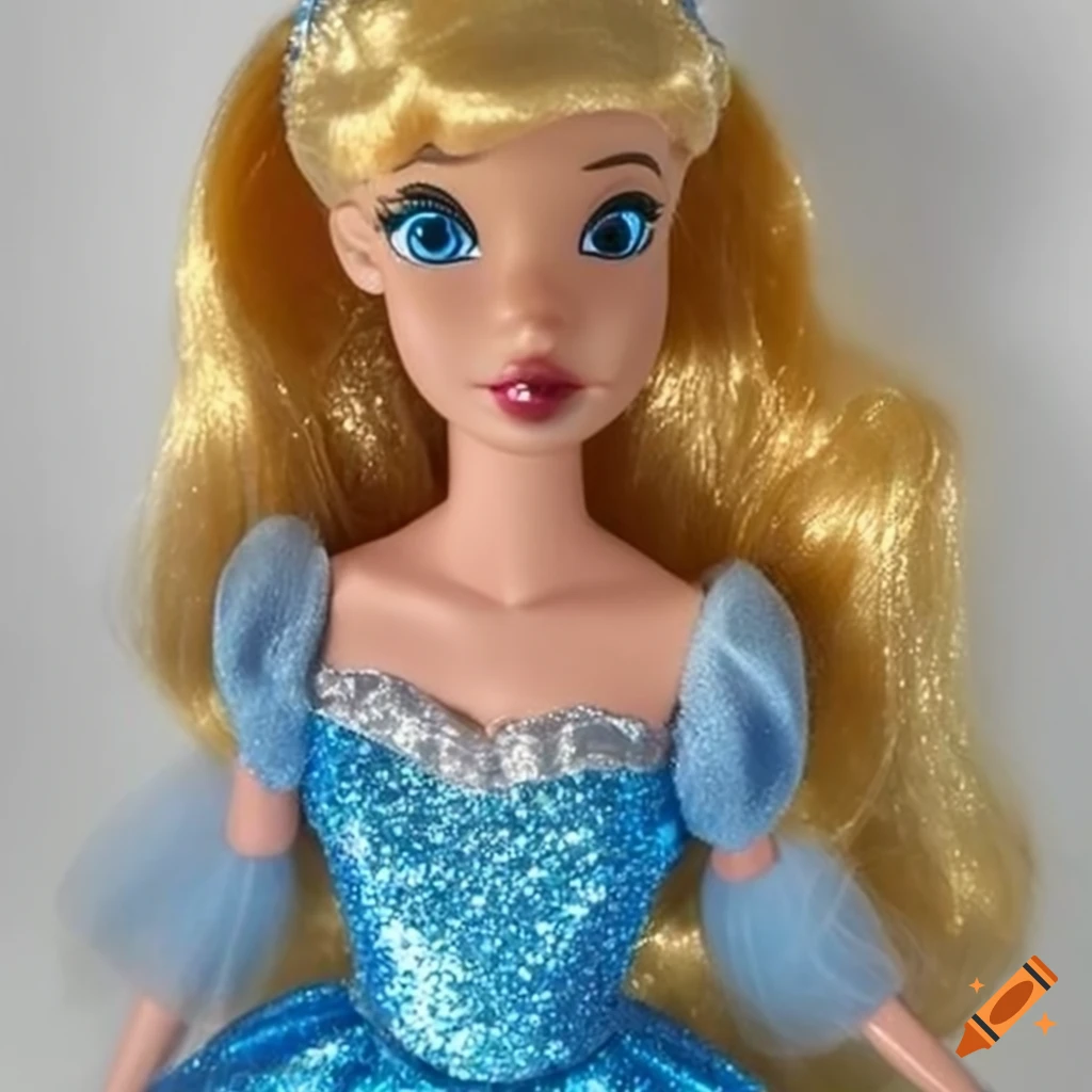 Princess cinderella doll with blue dress and yellow bun on Craiyon