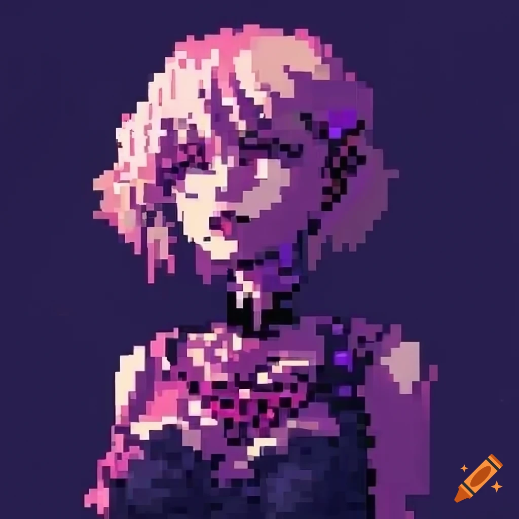 Pixel art featuring manga character miss lipei with dithering on Craiyon