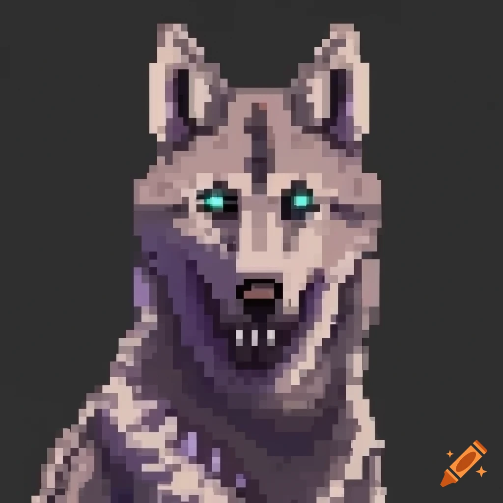 Pixel art of a dithered wolf on Craiyon