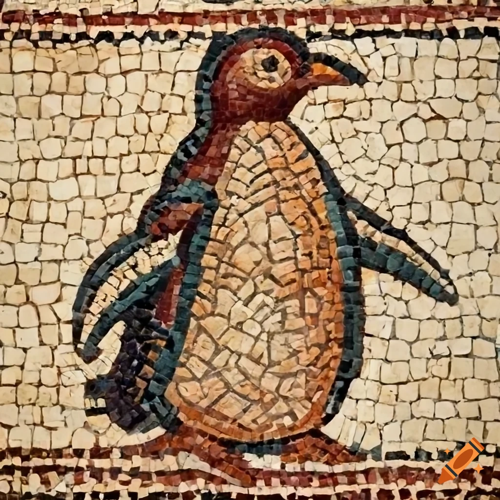 Mosaic of a penguin in ancient roman style on Craiyon