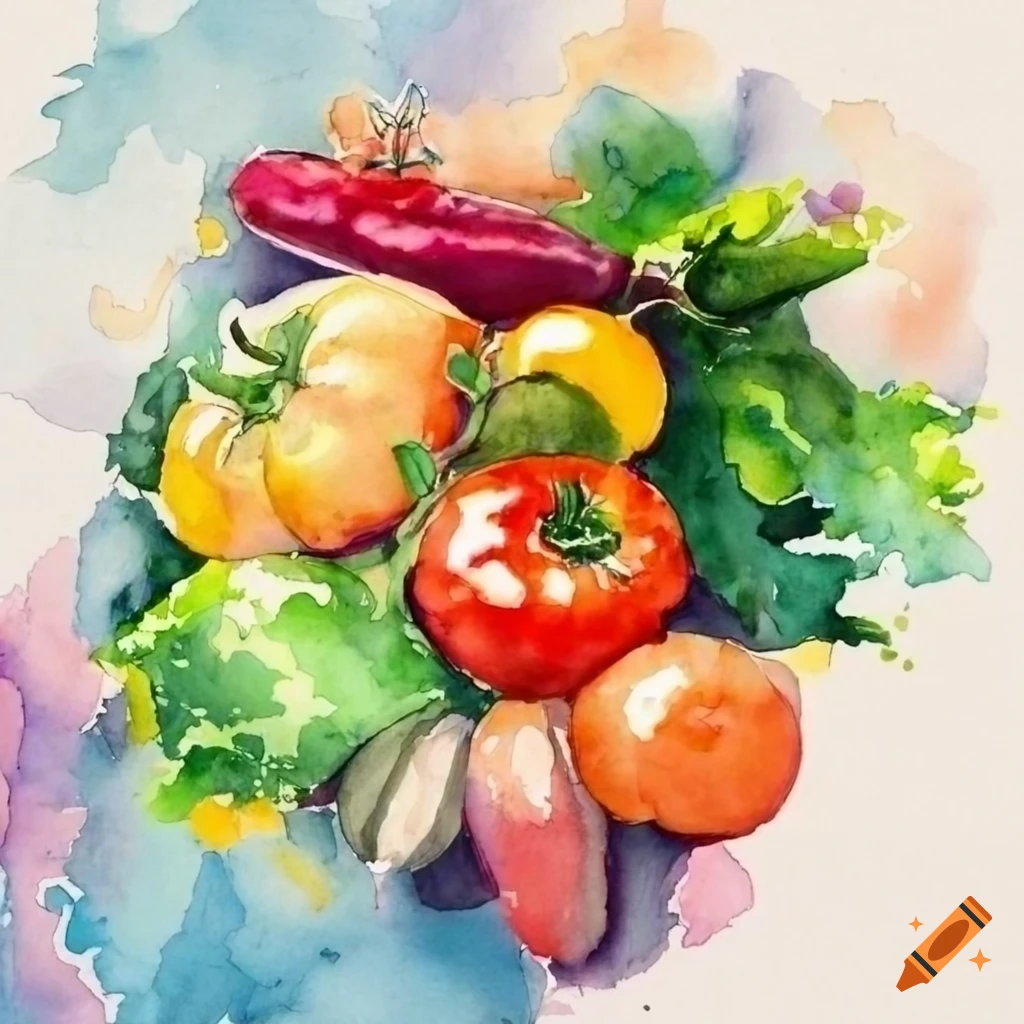 Watercolor painting of vegetables on Craiyon