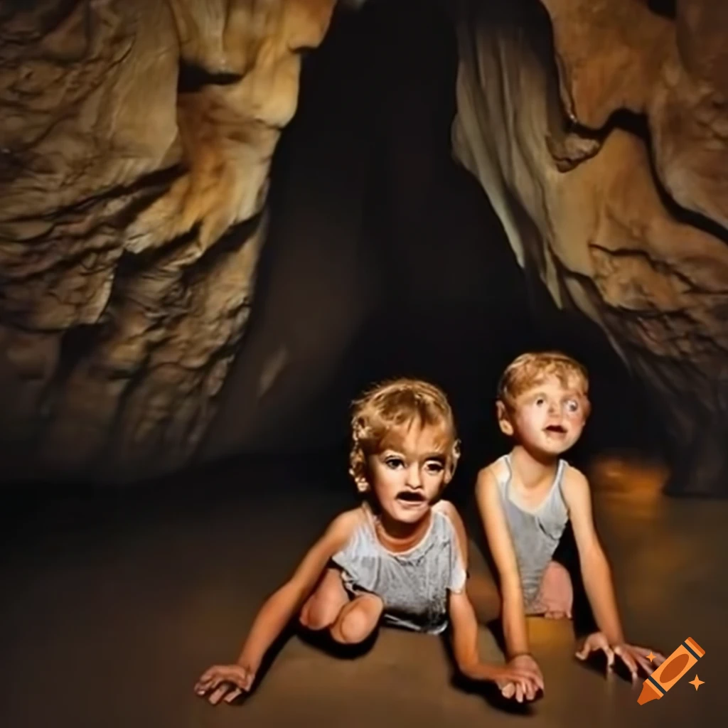 Kids exploring a scary cave on Craiyon