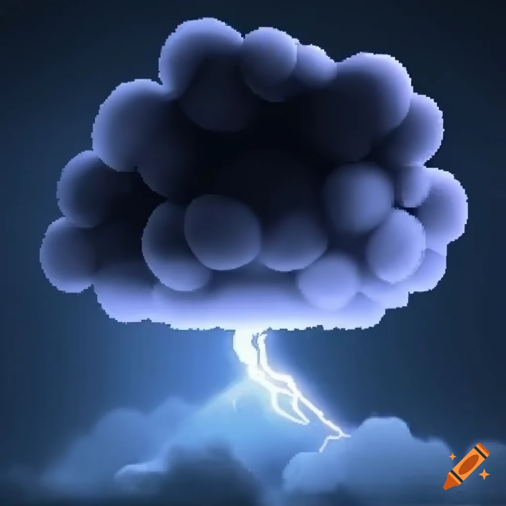 Cloud with black and white lightning in a minecraft style on Craiyon