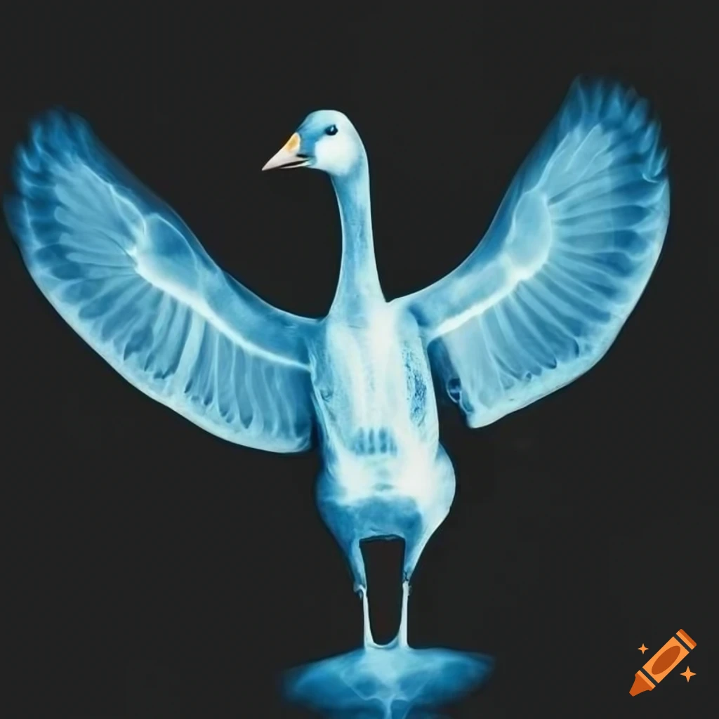 Anatomical X-ray of a goose with outstretched wings against a nuclear ...