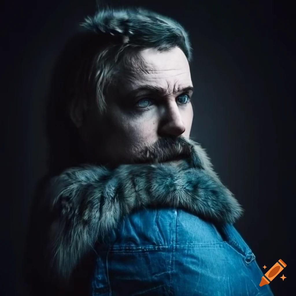 Portrait of a strong icelandic man in a fur denim vest on Craiyon