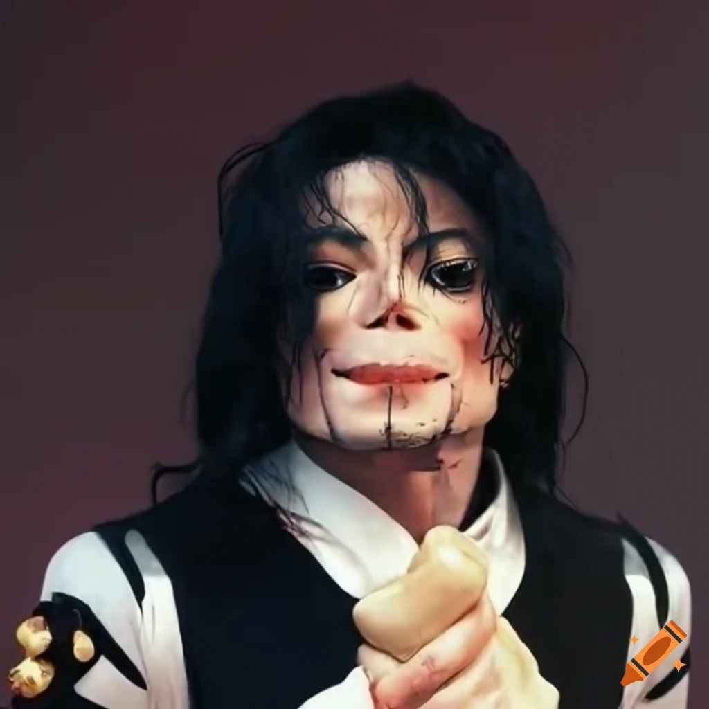 Michael jackson with a straight wig holding and chewing a bone on Craiyon