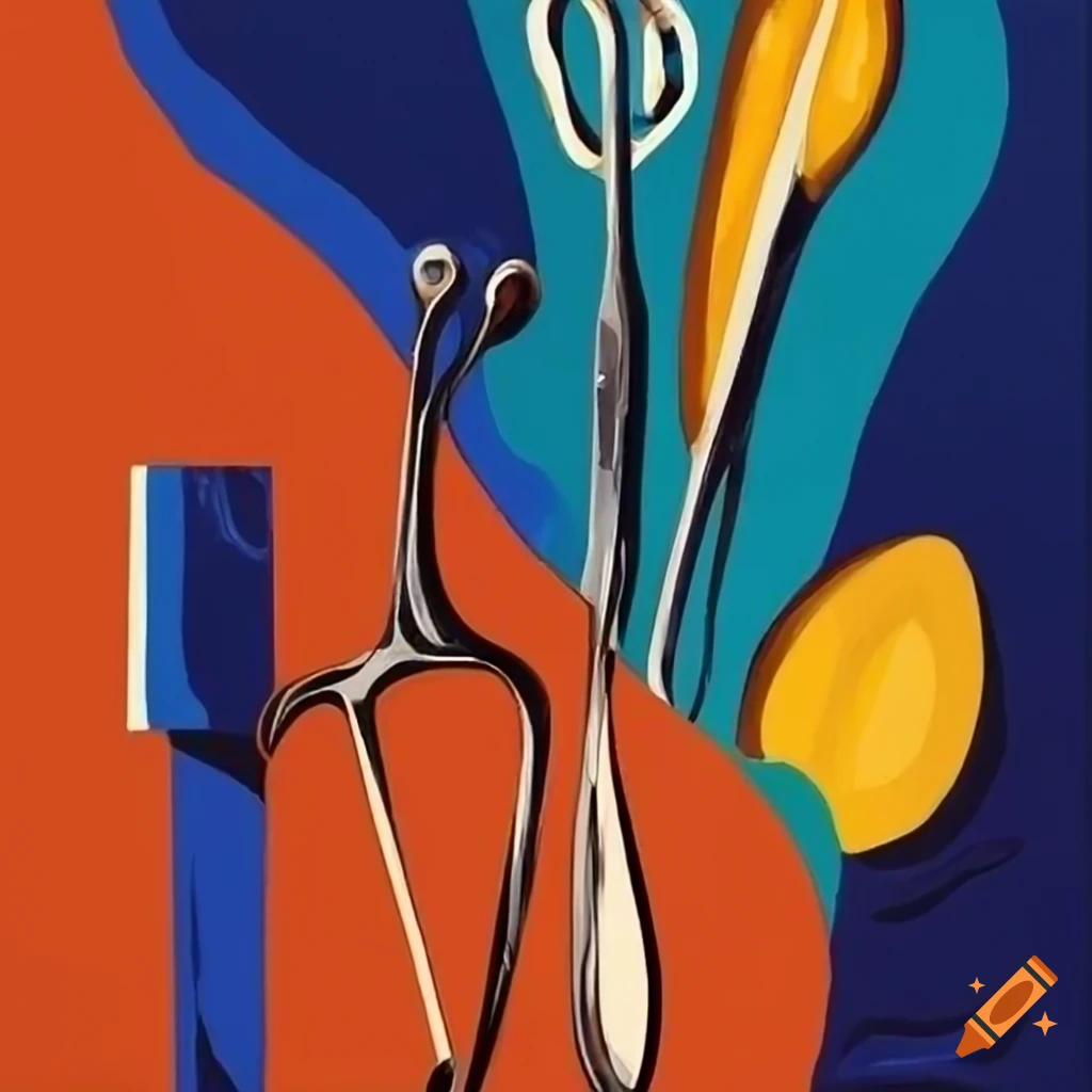Matisse-inspired minimalist abstract art with surgical instruments on ...