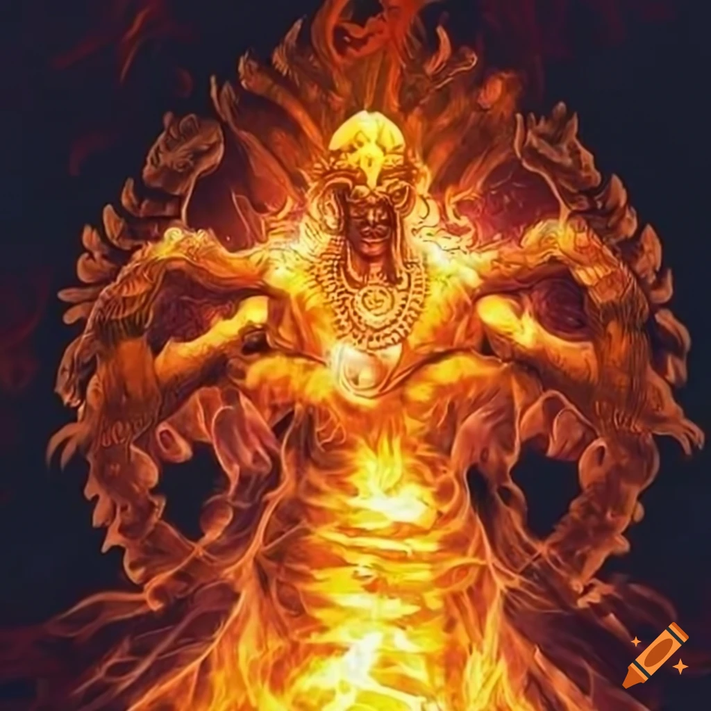 Sun god surrounded by flames on Craiyon