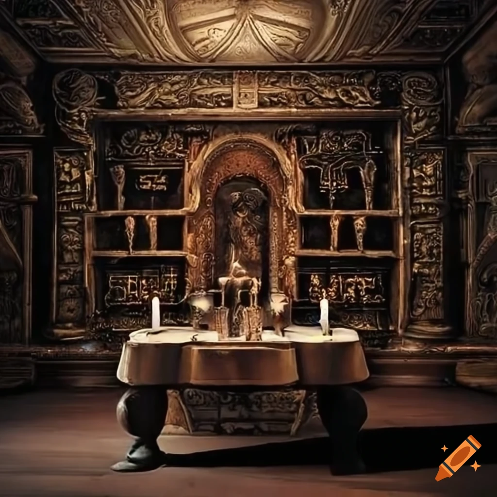 HR Giger style room with ritual setup and ancient symbols on Craiyon