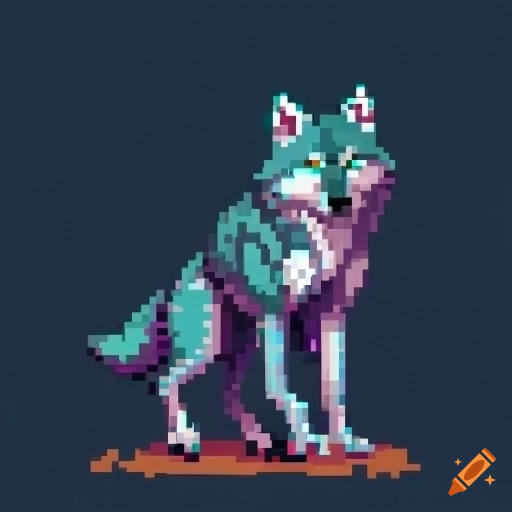 Pixel art depiction of a wolf with dithering technique on Craiyon