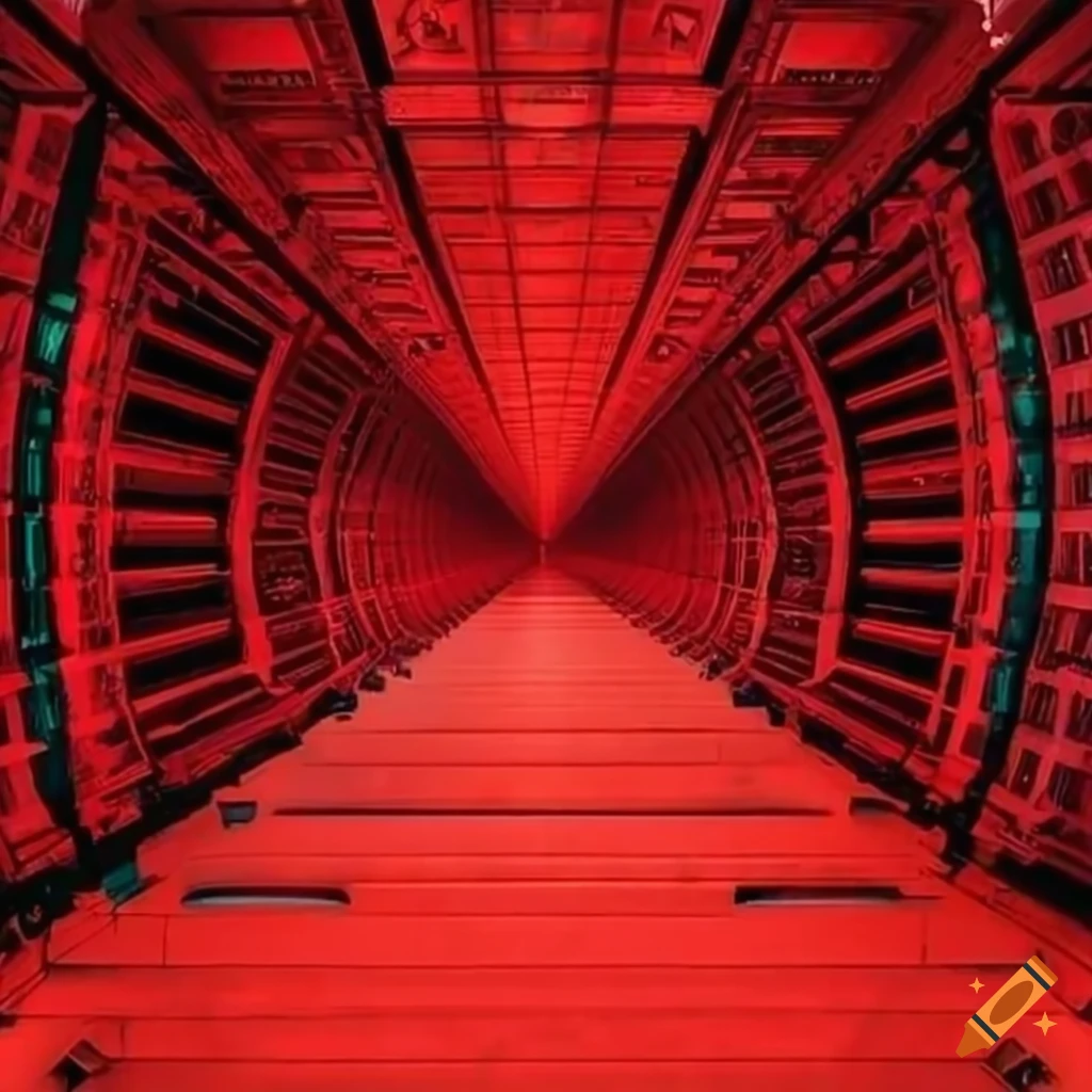 Interior of a large red building with spacious rooms on Craiyon