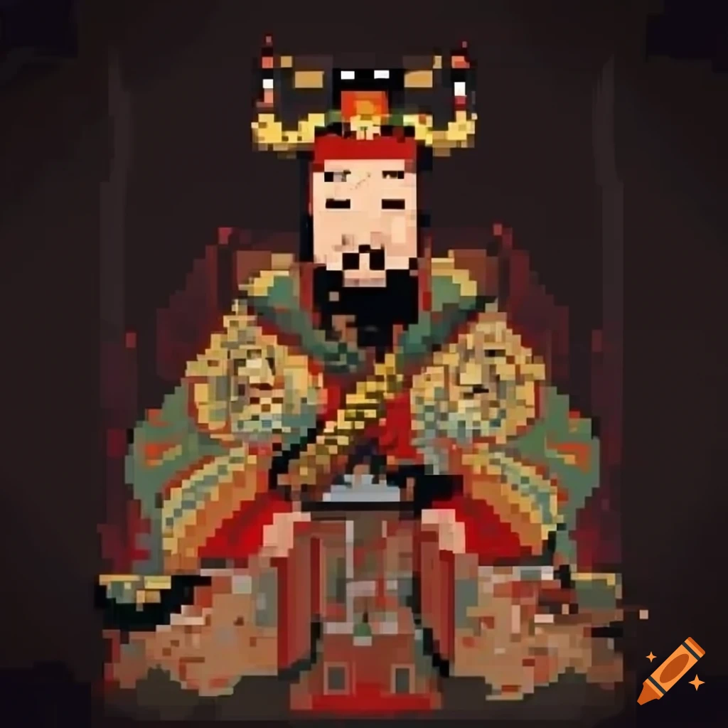 Pixel art of the jade emperor in a traditional chinese ink painting ...