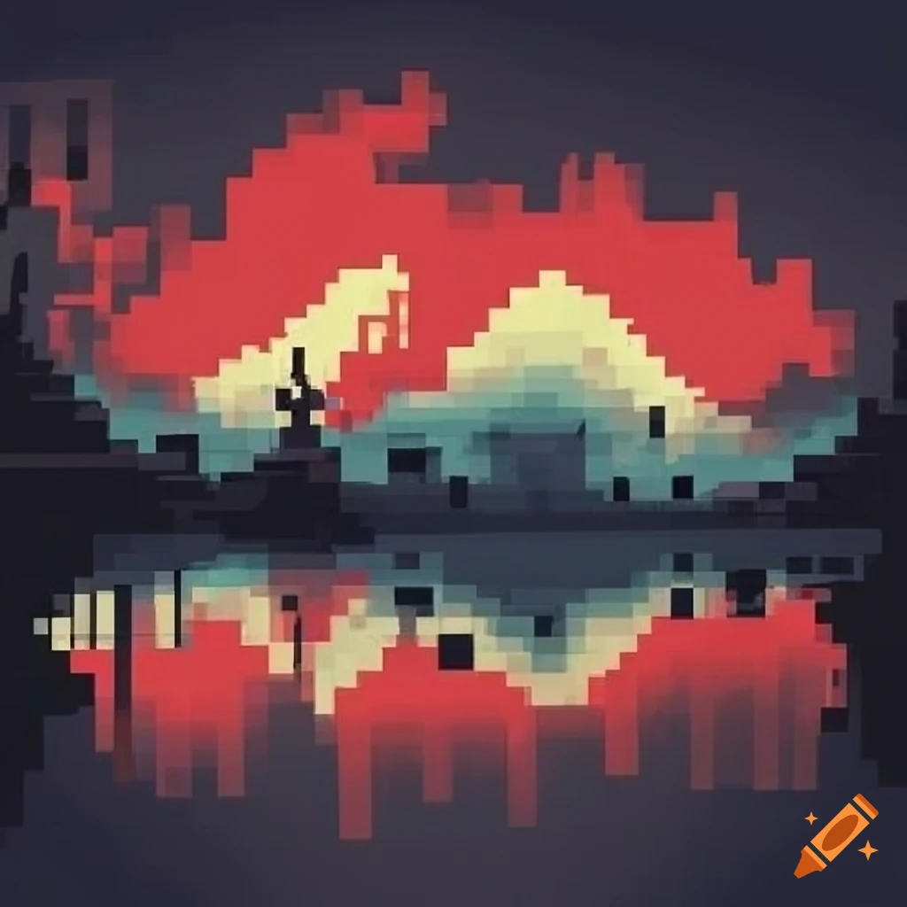 Pixel art with dithering inspired by traditional chinese ink painting on Craiyon
