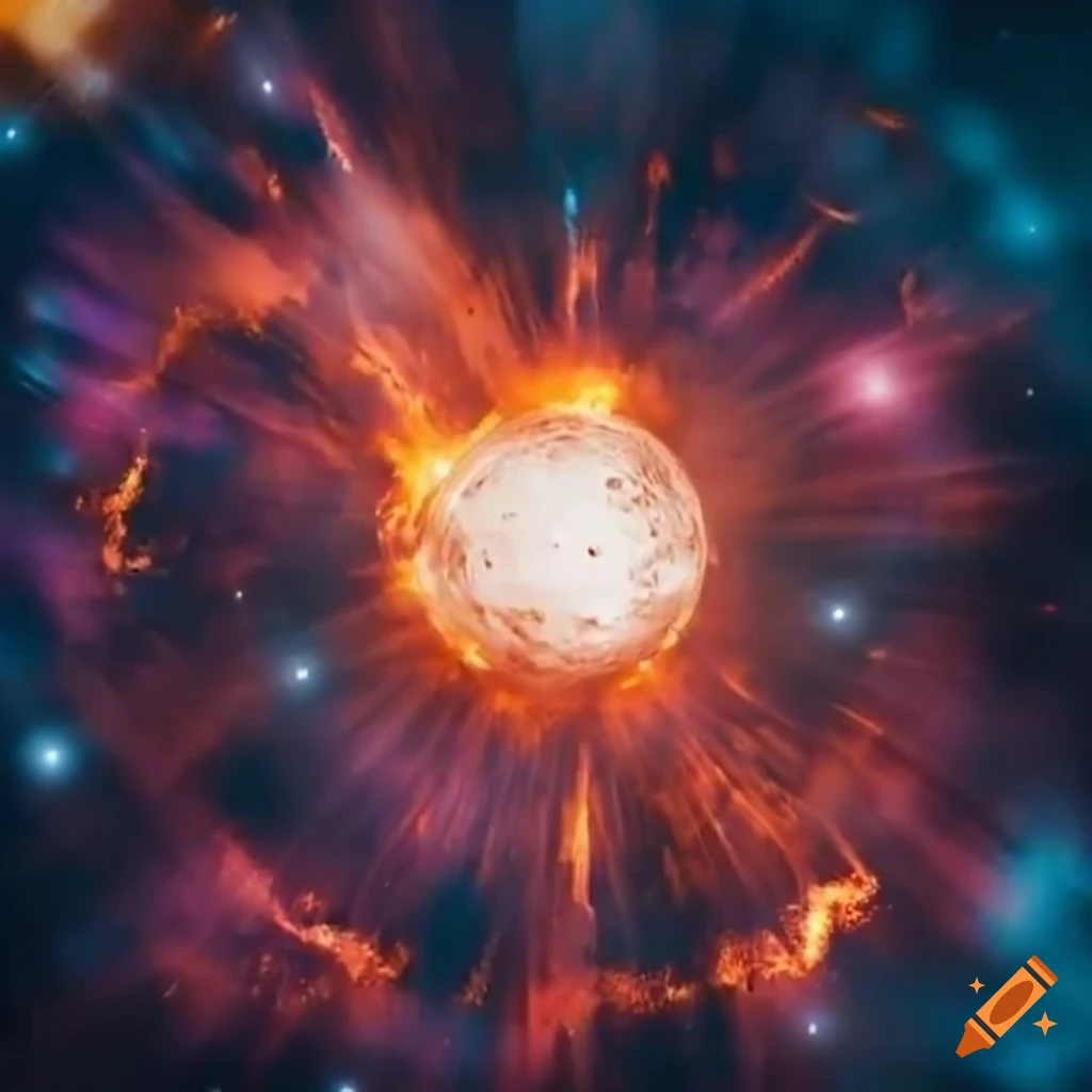 Spherical explosion in space as seen in a sci-fi movie on Craiyon