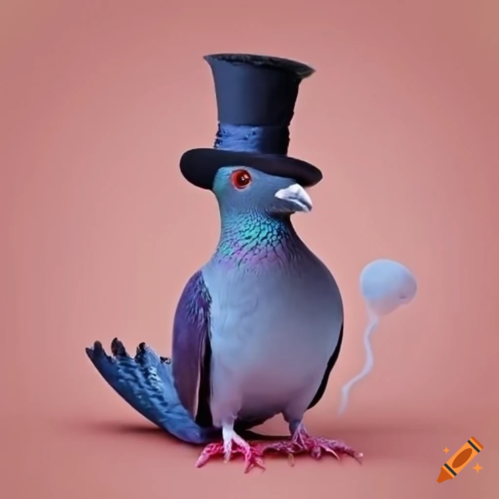 Pompous pigeon wearing a top hat on Craiyon