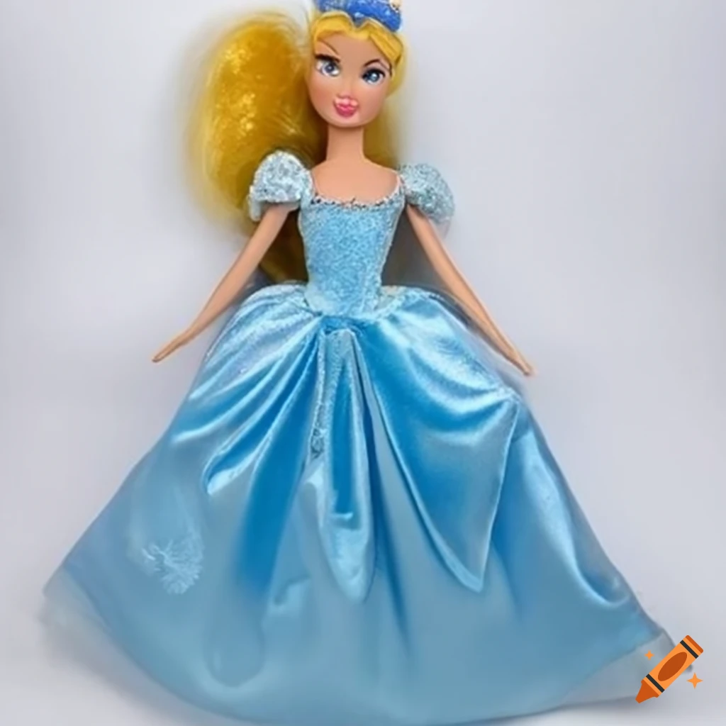 Princess cinderella doll with blue dress and yellow bun on Craiyon