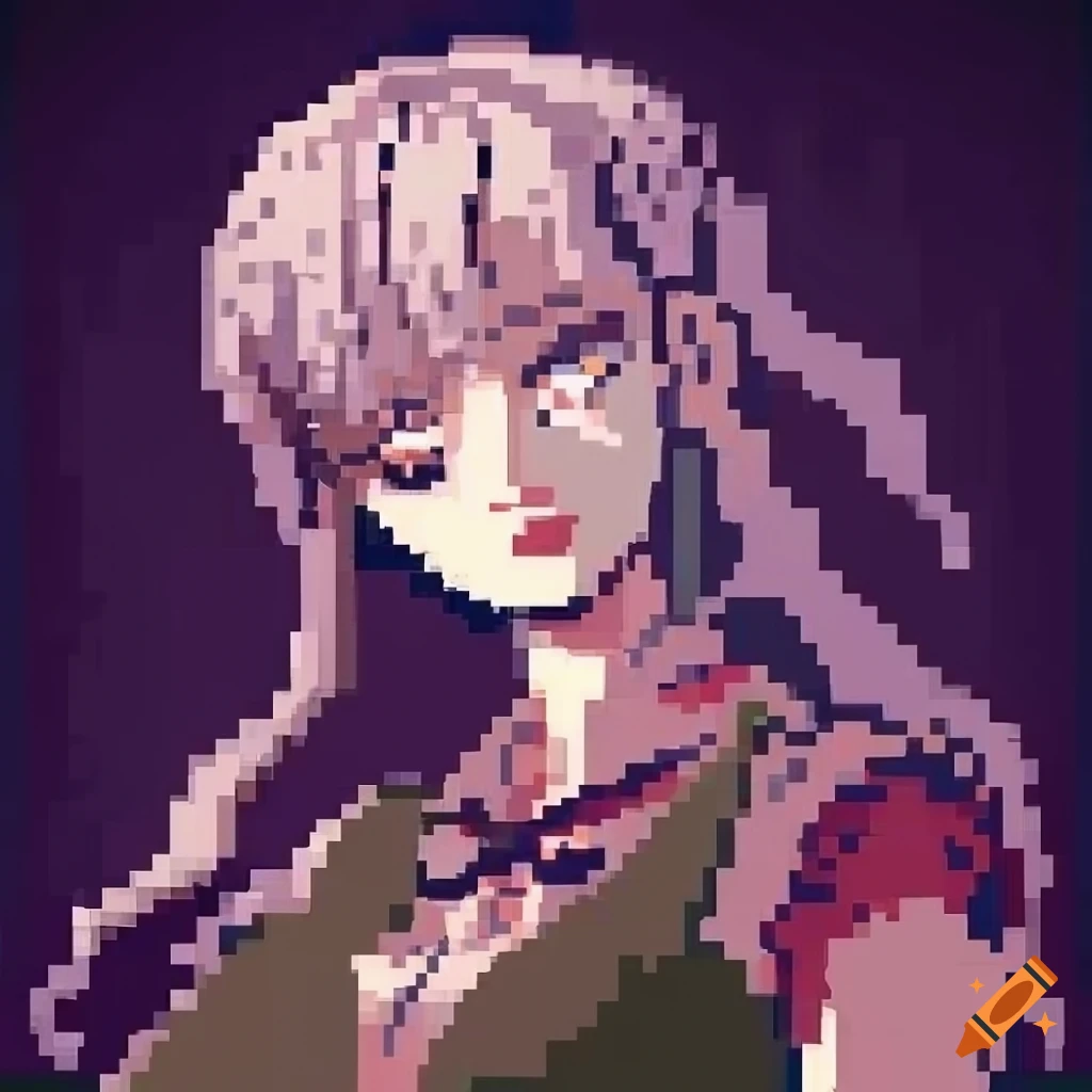 Pixel art of Miss Lipei in Manga style with dithering effect on Craiyon