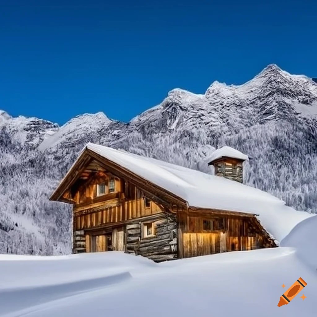Charming alpine house among snow-capped mountains on Craiyon