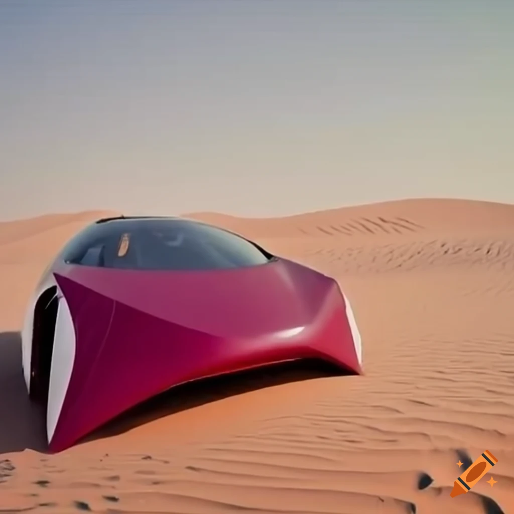 Futuristic car in an Arabian desert with Qatar flag on Craiyon