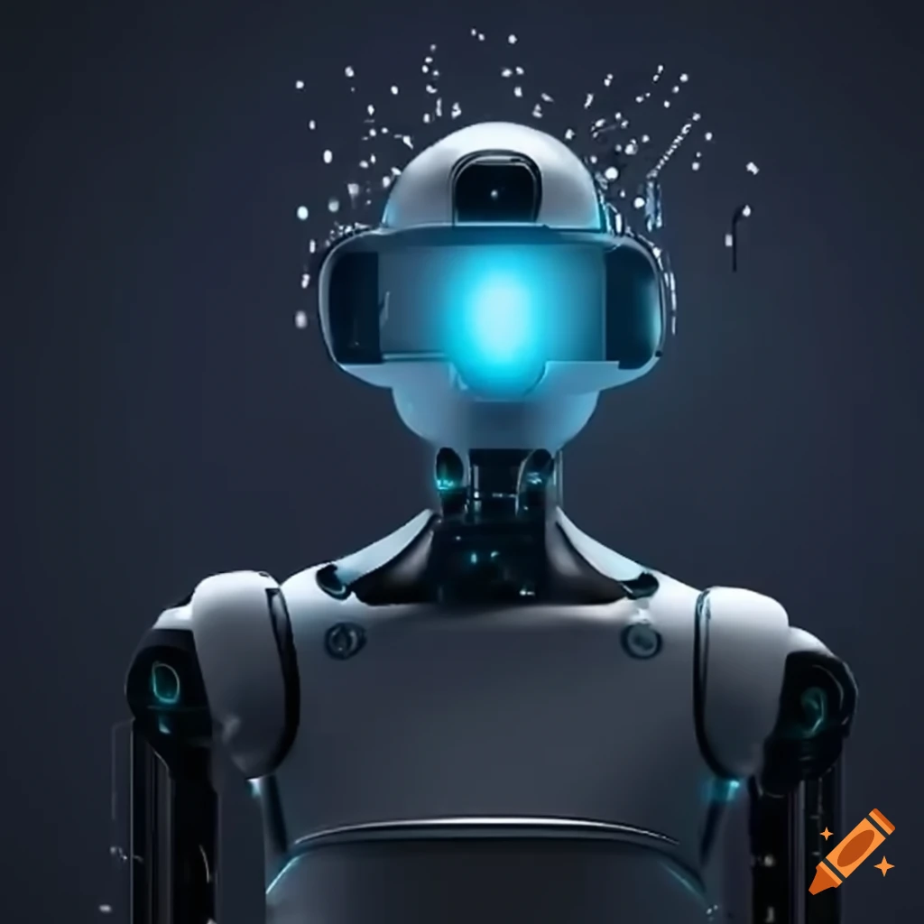 Futuristic ai robot with vr headset and digital dots on Craiyon