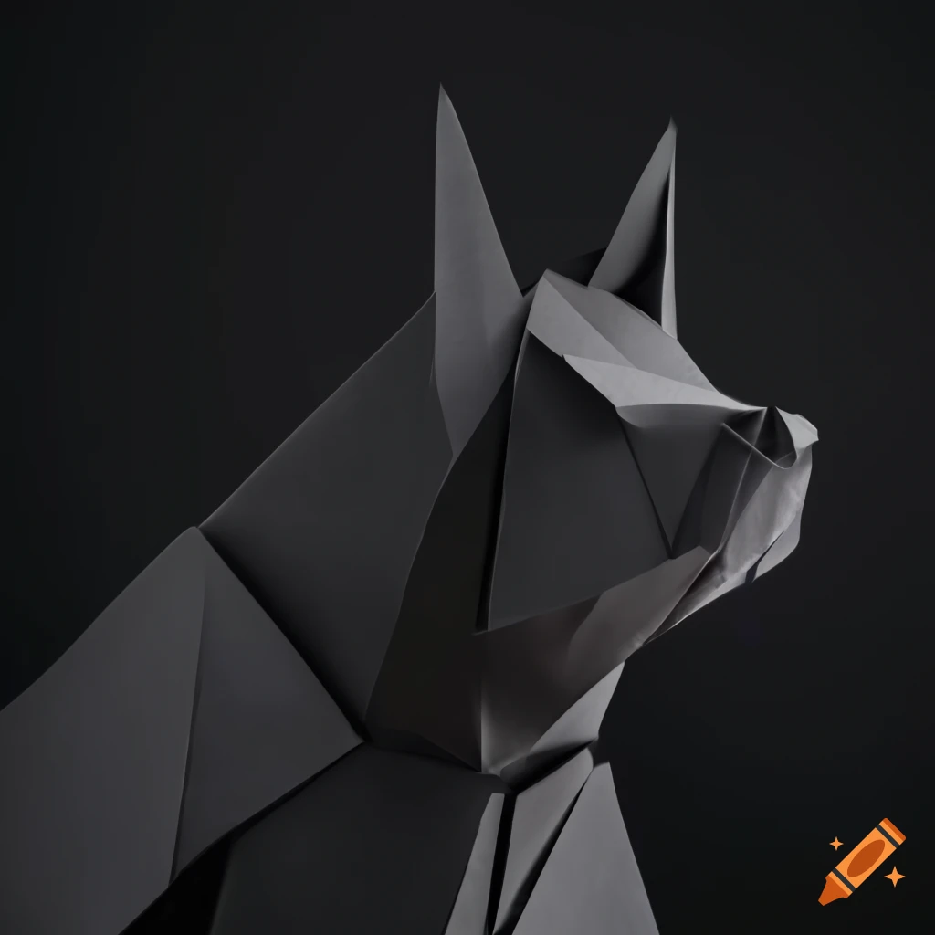 Origami style high poly wolf on black matte background on Craiyon