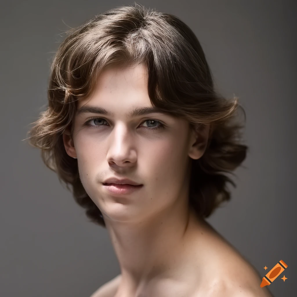 Young Male Model With Bangs And Big Emerald Eyes In 18th Century Style