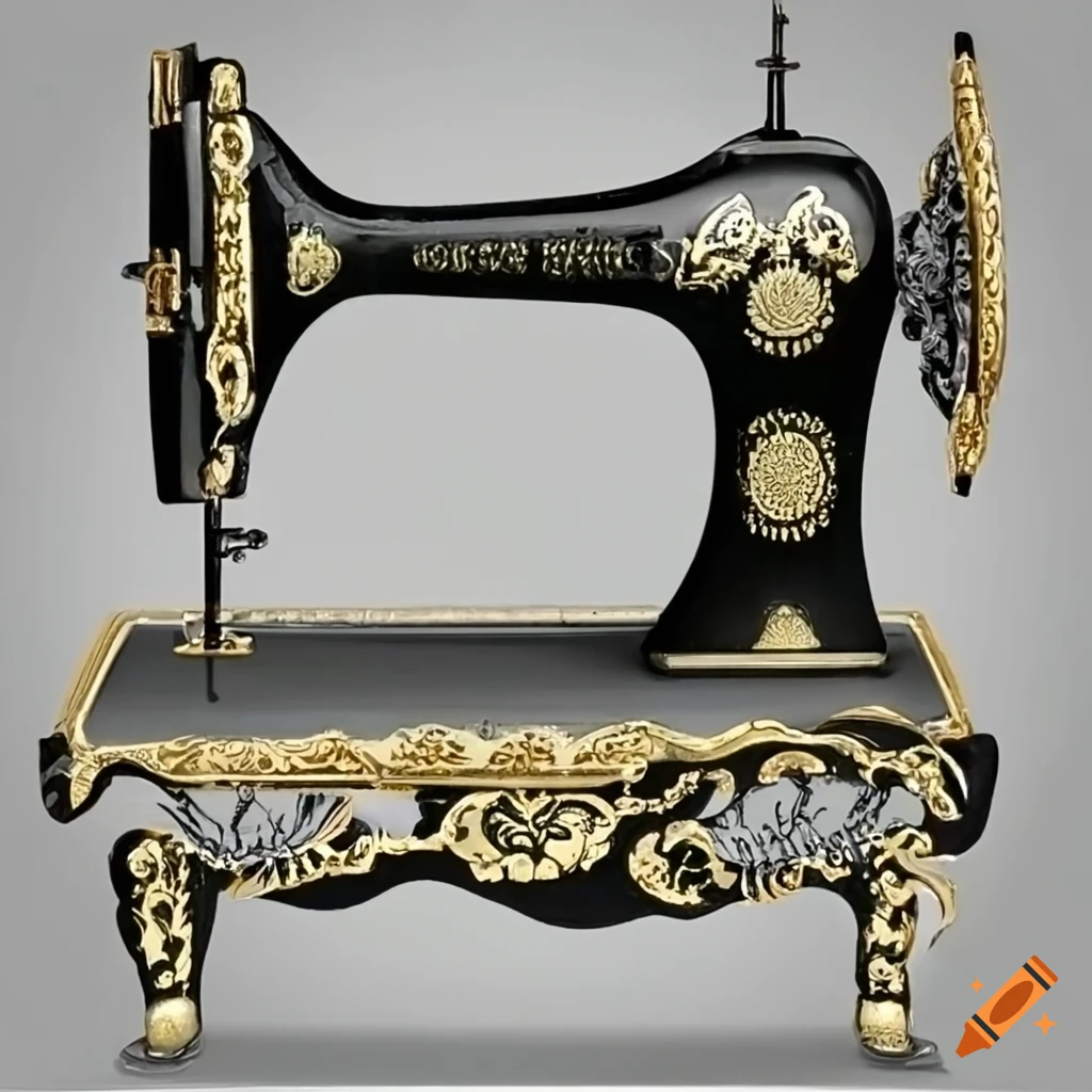 Vintage gold and black sewing machine with intricate details on Craiyon