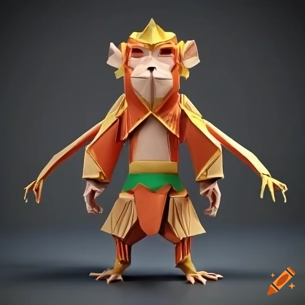Origami monkey king with high poly design on Craiyon