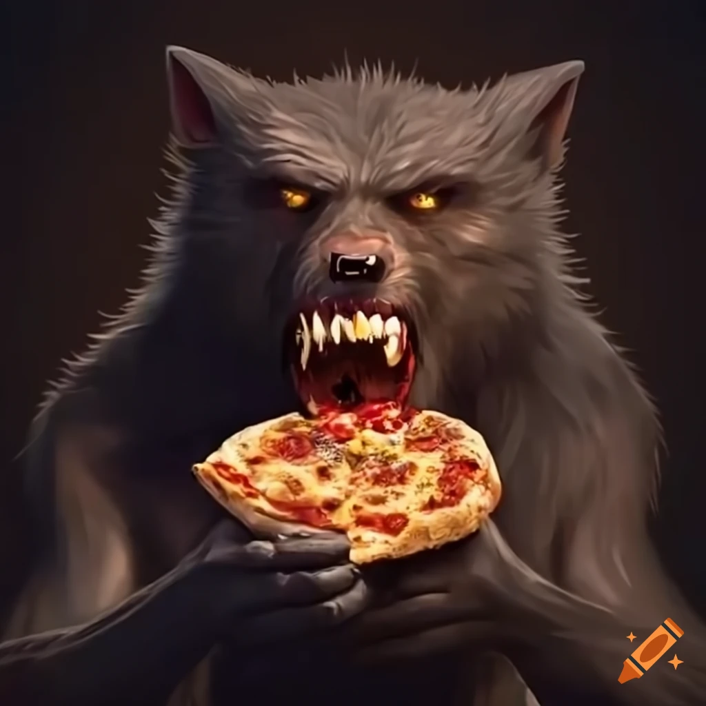 Werewolf enjoying a pizza on Craiyon