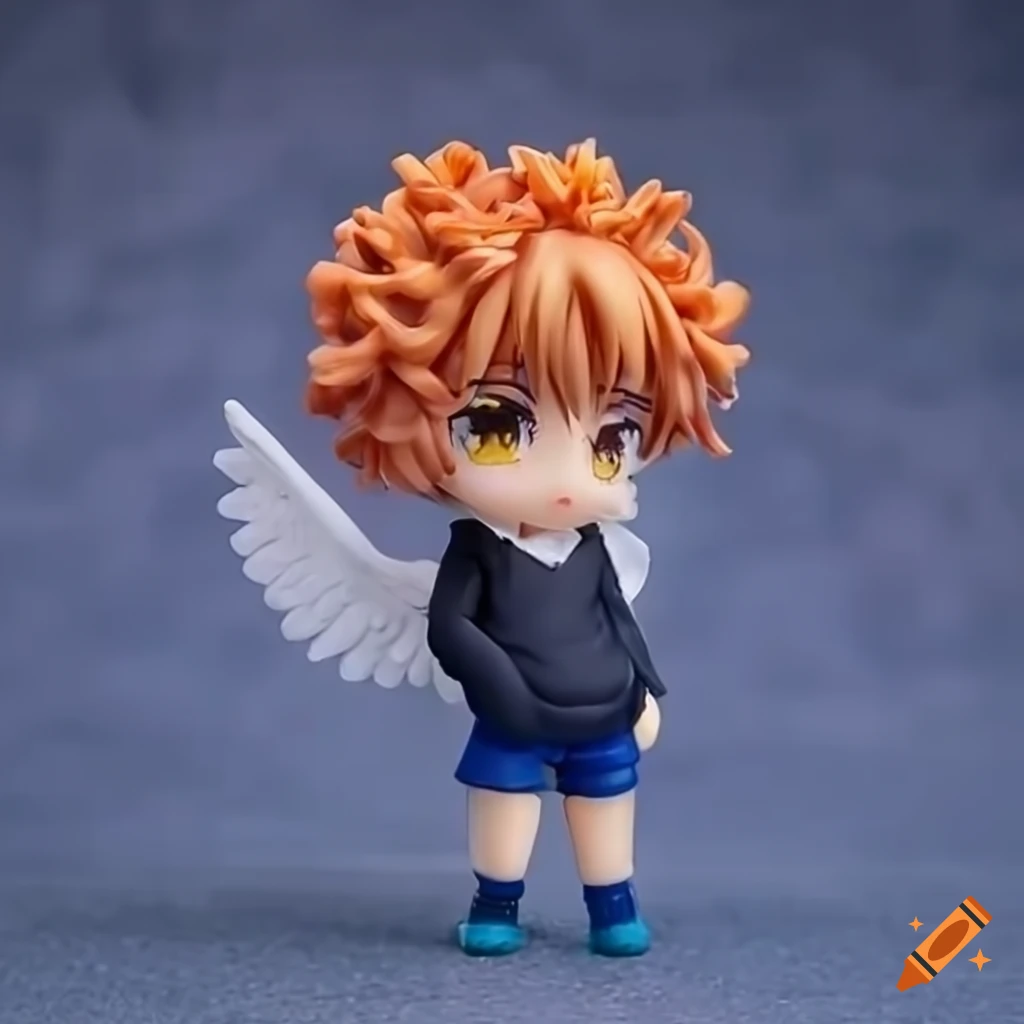 Chibi anime action figure of an angel with orange curly hair and yellow ...