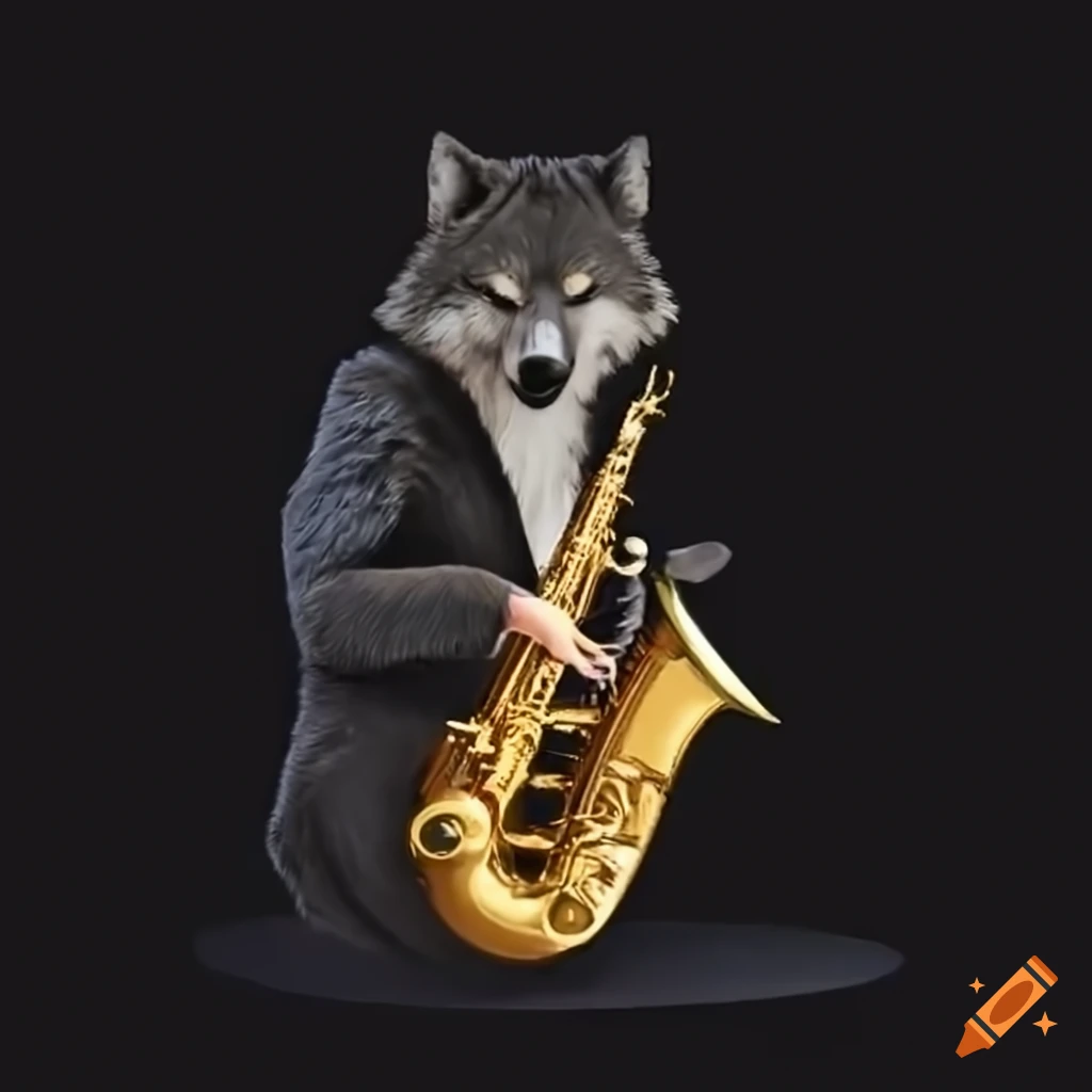 Wolf playing a saxophone on Craiyon