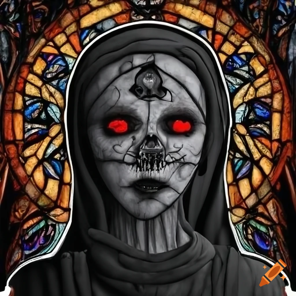 Stained glass with a dark and creepy soul on the black side on Craiyon