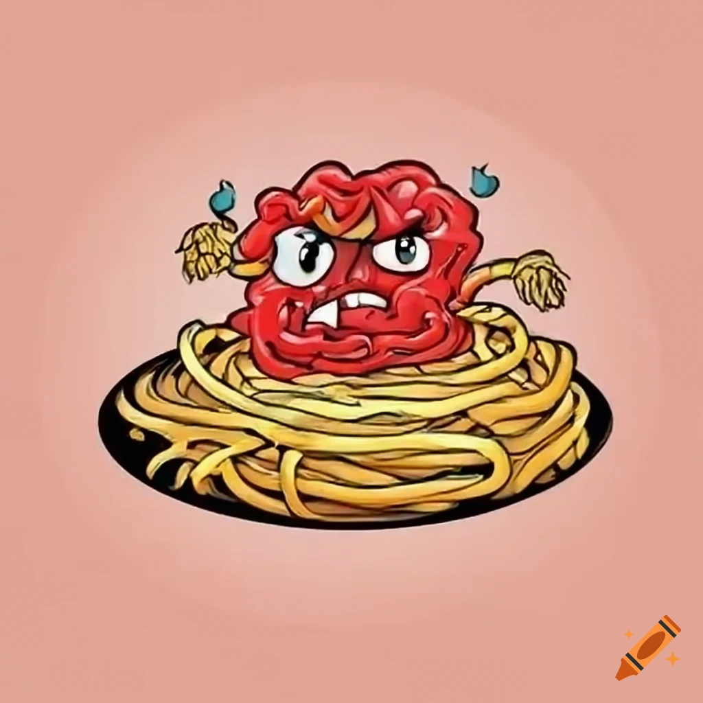 Angry spaghetti cartoon character on Craiyon
